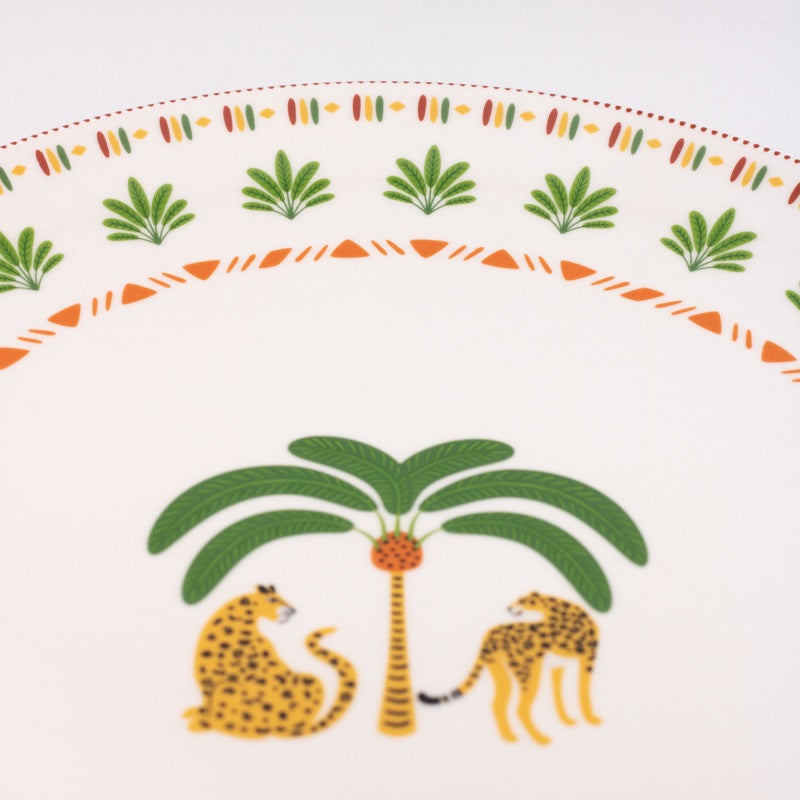 Complete servies set – dinerbord, ontbijtbord, & kom met palm design ...
